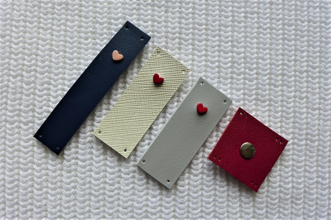 Genuine Leather Folding Tags Labels Appliques With Mini Metal Heart ...