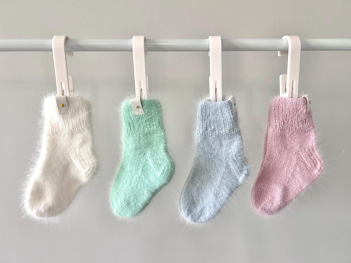Hand Knitted ANGORA Wool Baby Toddler Kids SOCKS Sleeping Socks Mint ...
