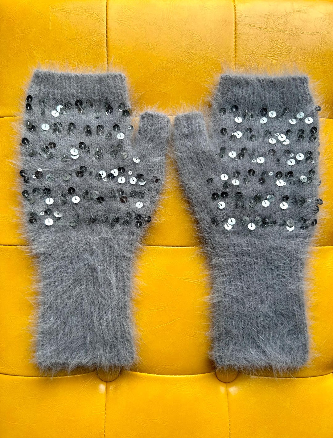 ANGORA WOMENS/ Girls Fingerless GLOVES/ Mittens Hand Knitted Grey Color ...