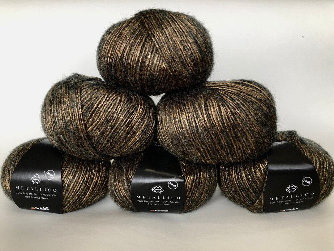 METALLICO Fine Hobbii Dark GOLD Yarn, Knitting, Crocheting, 50g, 289 ...