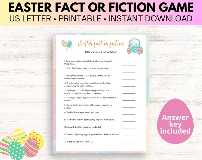 Easter Fact or Fiction Game, Printable Easter Fact Quiz, Easter Trivia ...