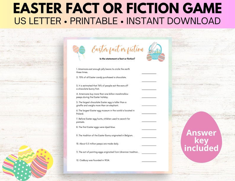 Easter Fact or Fiction, Printable for Kids, Adults, Teens, Easter ...