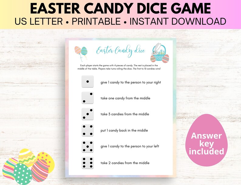 Easter Candy Dice Game, Printable for Kids, Adults, Teens, Candy Dice ...