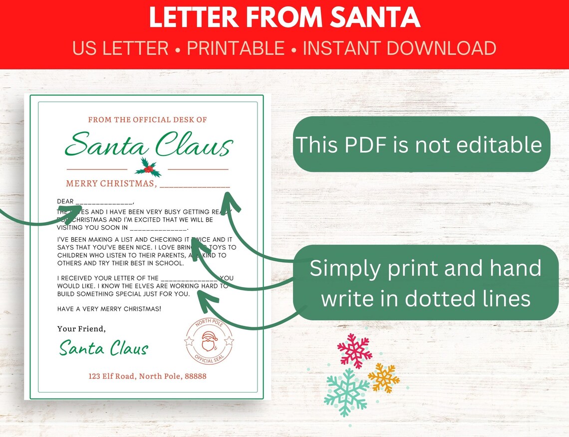 Editable Personalized Letter From Santa, Letter From Santa to Kids ...