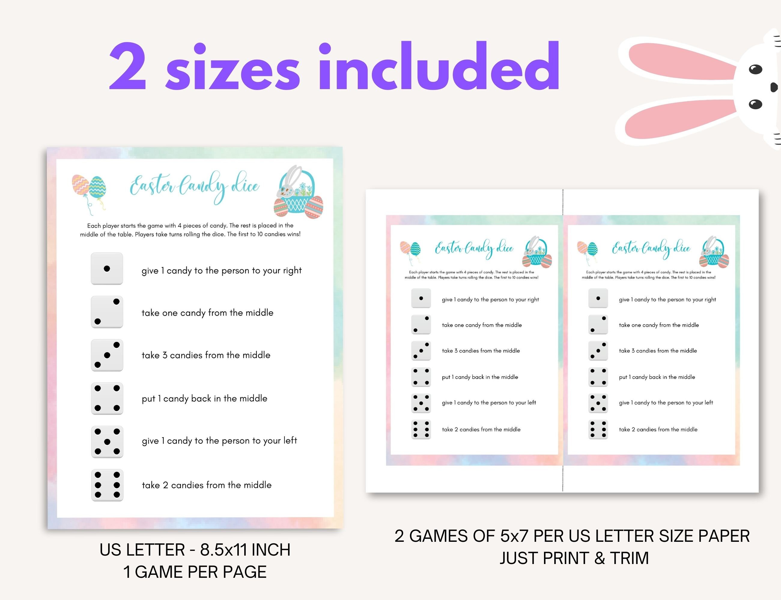 Easter Candy Dice Game, Printable for Kids, Adults, Teens, Candy Dice ...