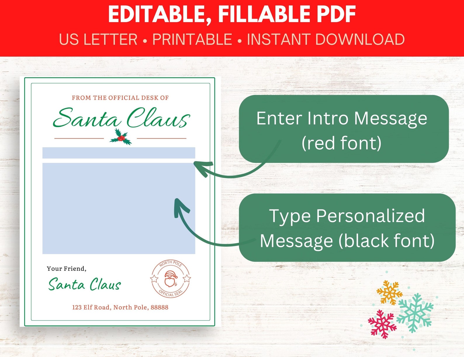 Editable Personalized Letter From Santa, Letter From Santa to Kids ...