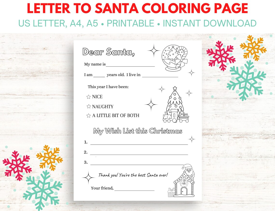 Letter to Santa Coloring Page, Printable Dear Santa Letter, Christmas ...