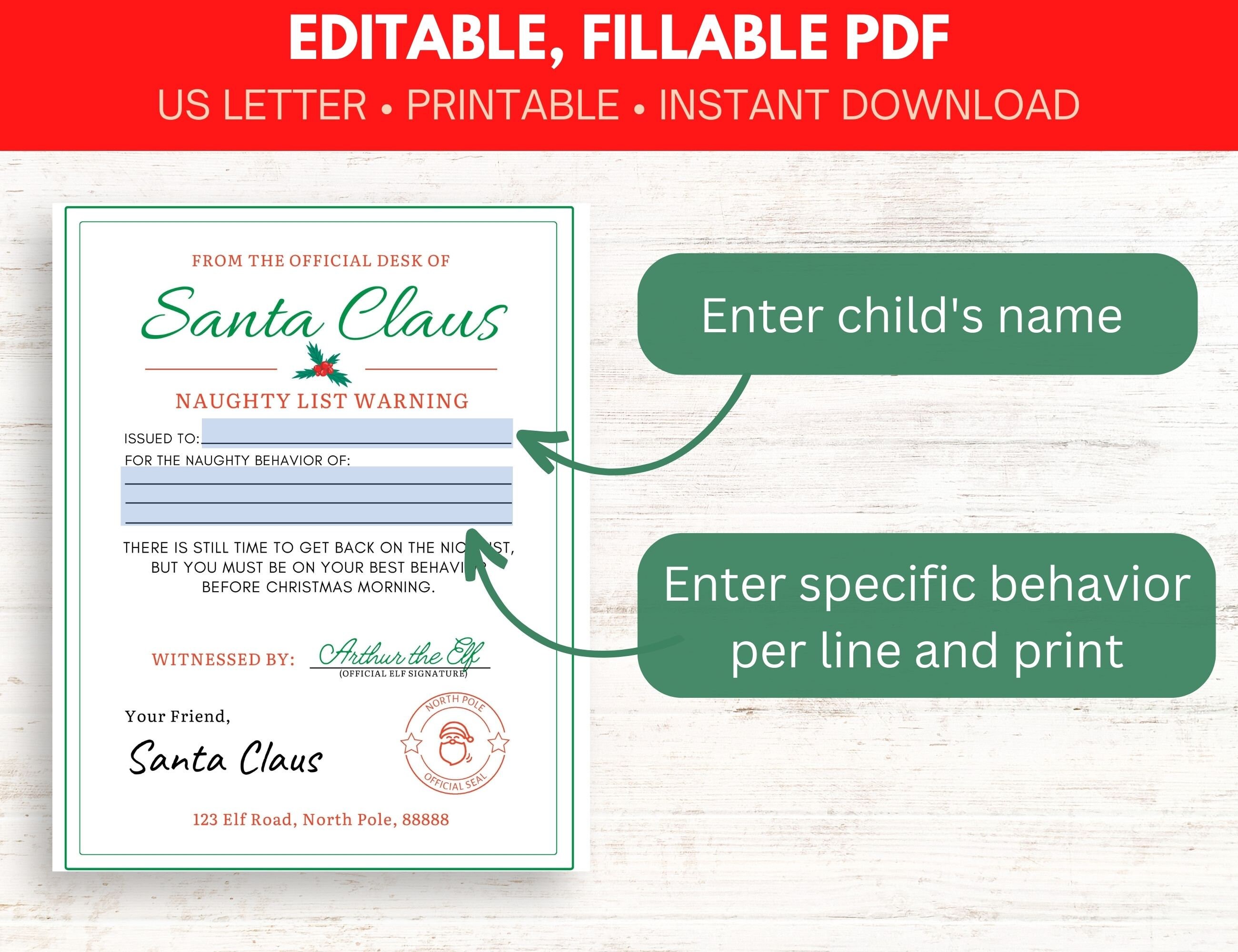 Editable Santa Warning Letter, Naughty List Letter, Bad Behavior Letter ...