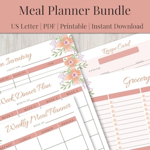 Meal Planner Printable Bundle | Menu Planning | Recipe Cards | Grocery ...