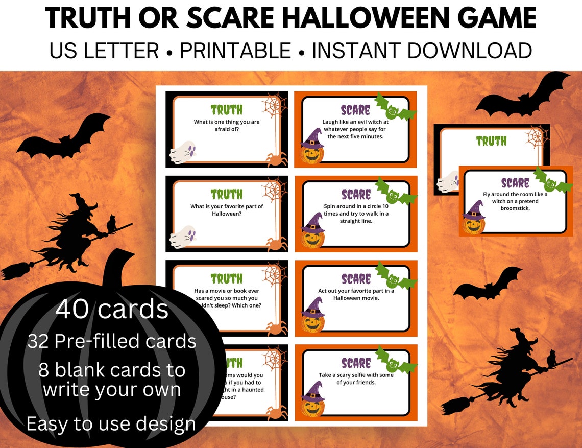 Halloween Truth or Scare Game, Halloween Printable Game, Halloween ...