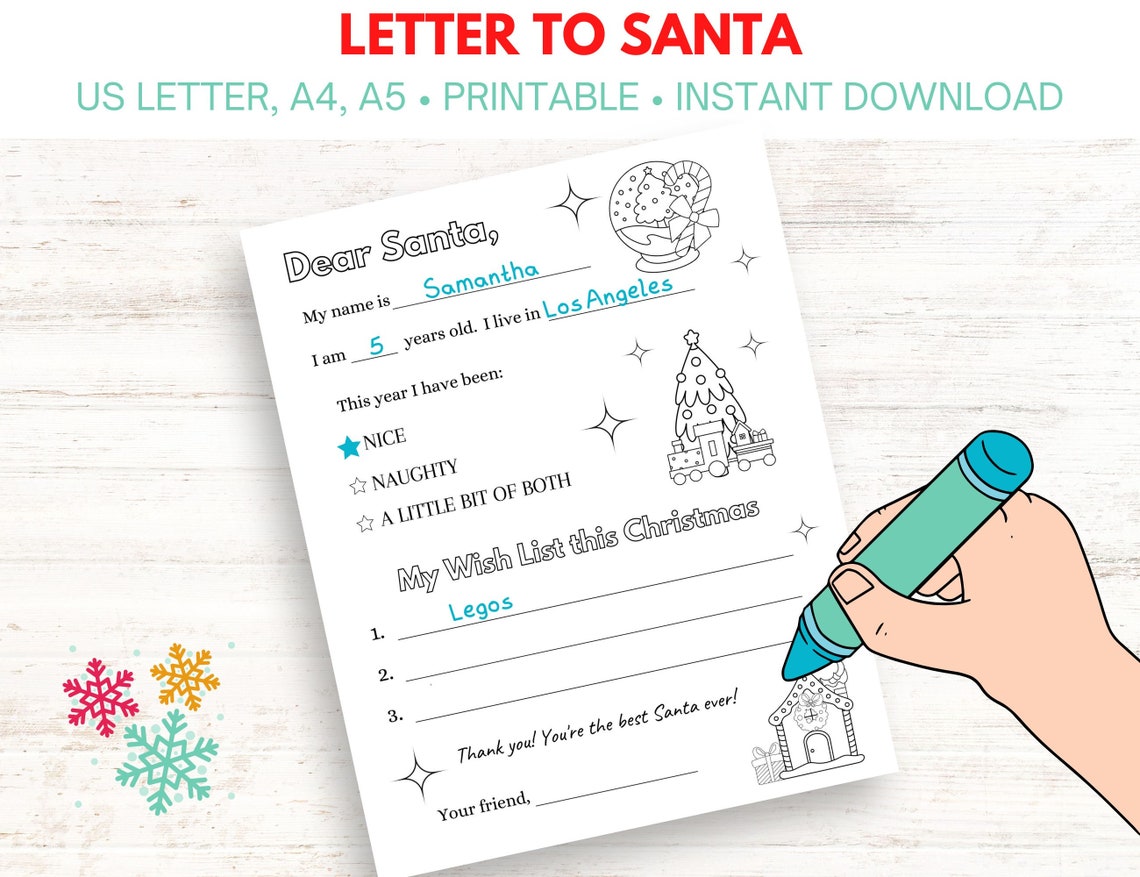 Letter to Santa Coloring Page, Printable Dear Santa Letter, Christmas ...