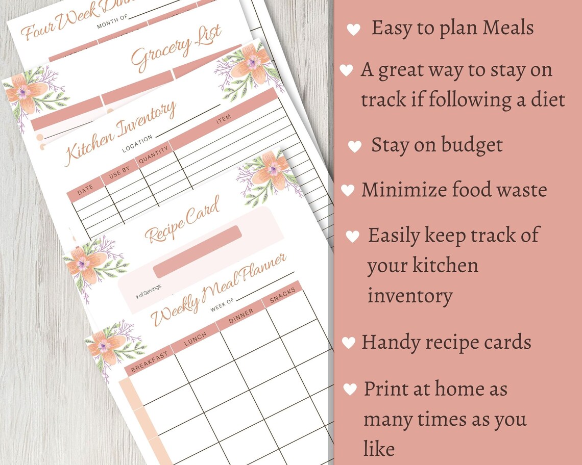 Meal Planner Printable Bundle Menu Planning Recipe Cards - Etsy