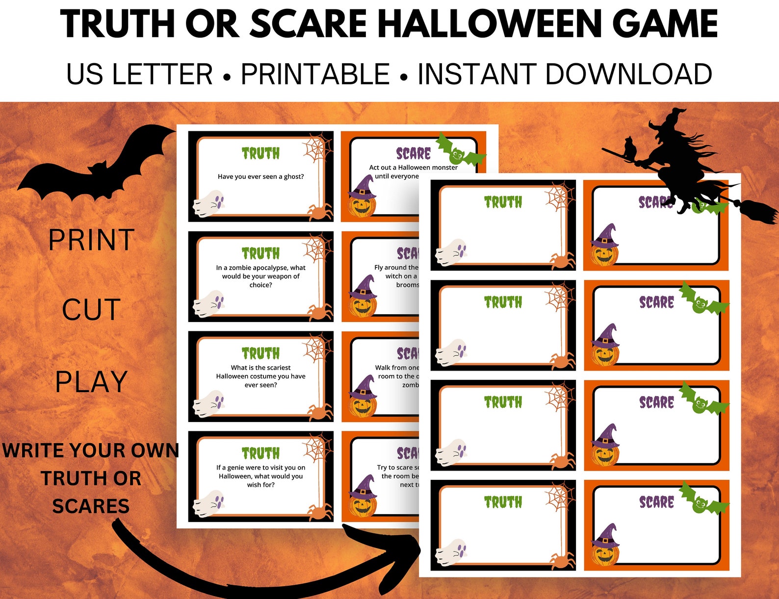 Halloween Truth or Scare Game, Halloween Printable Game, Halloween ...