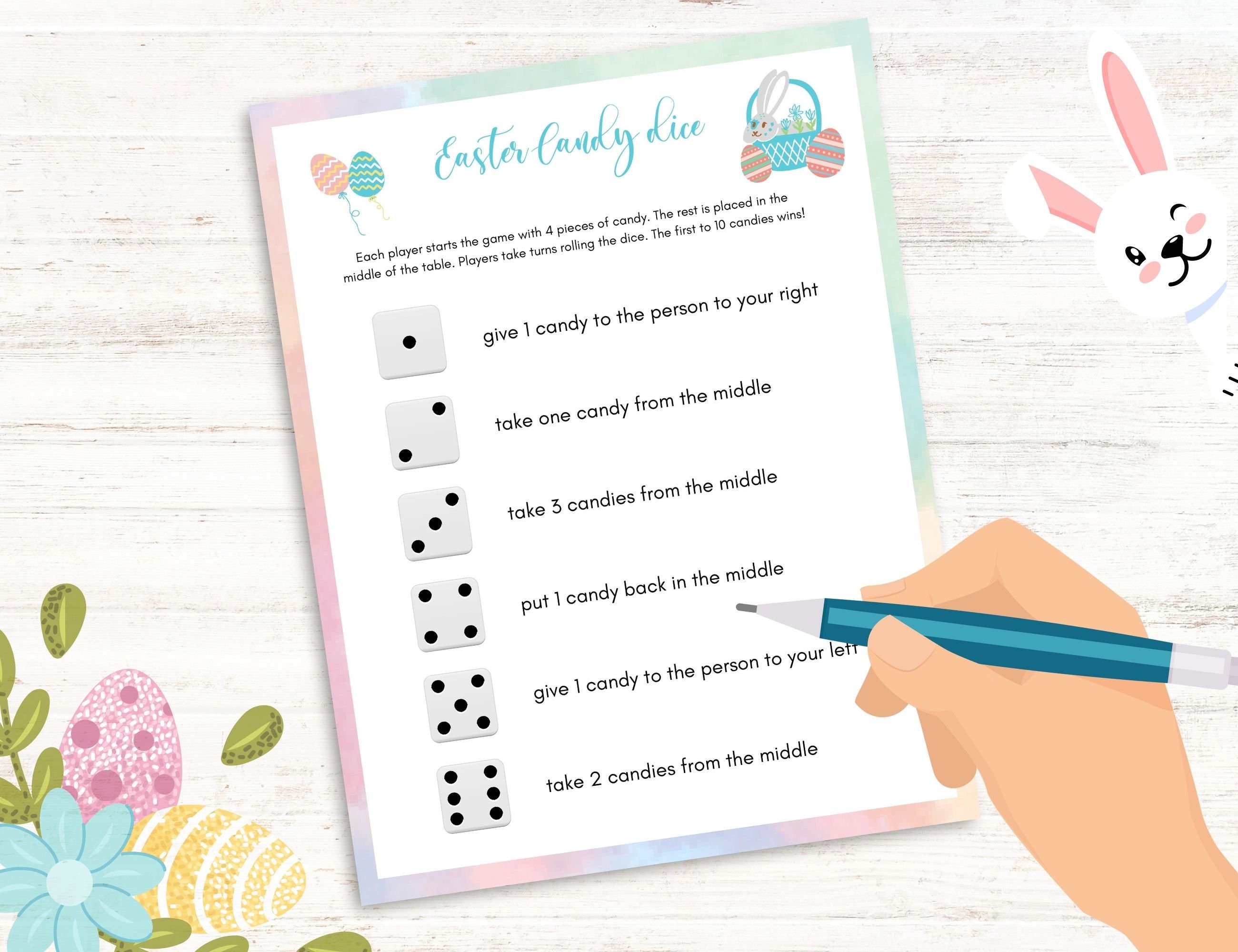 Easter Candy Dice Game, Printable for Kids, Adults, Teens, Candy Dice ...