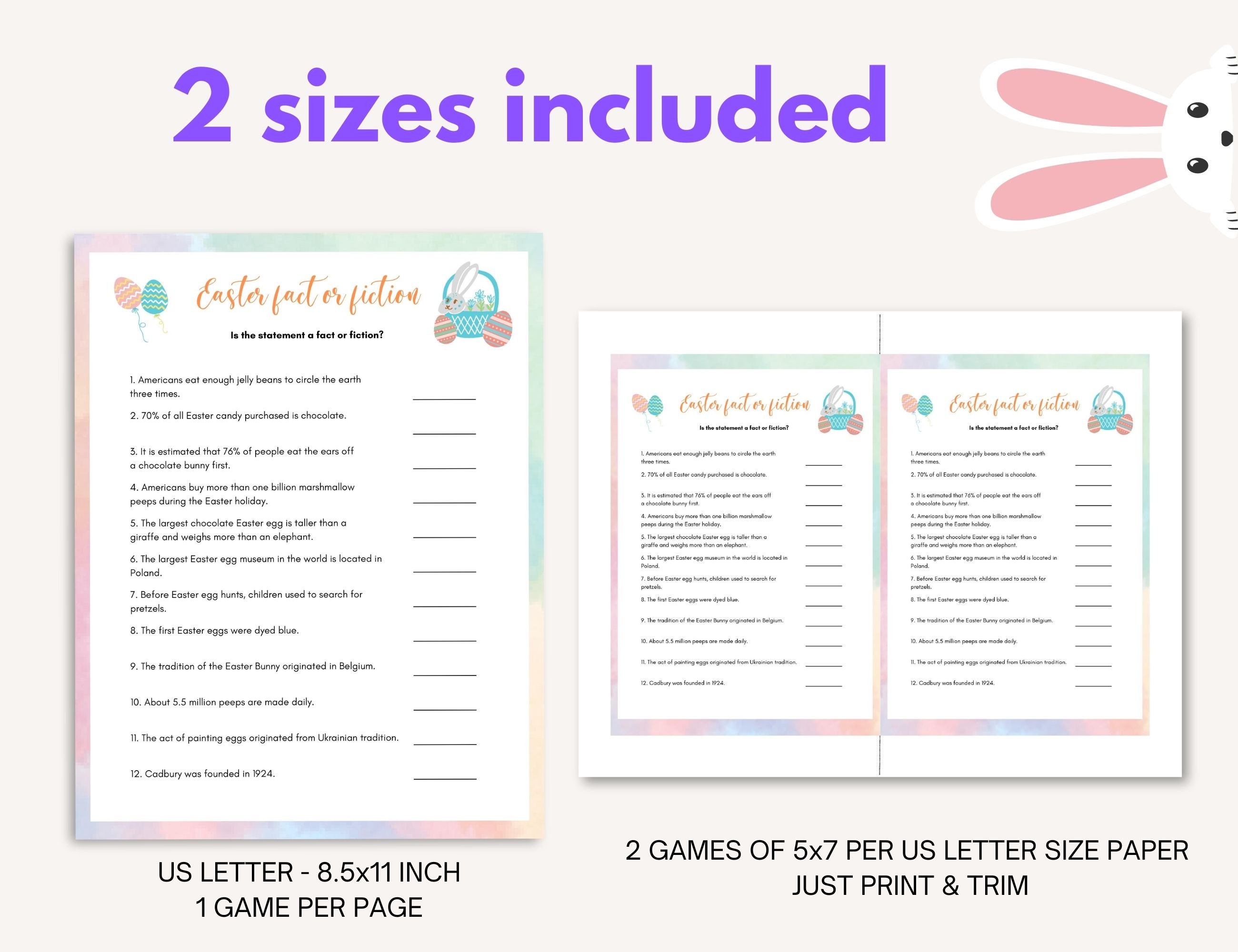 Easter Fact or Fiction, Printable for Kids, Adults, Teens, Easter ...