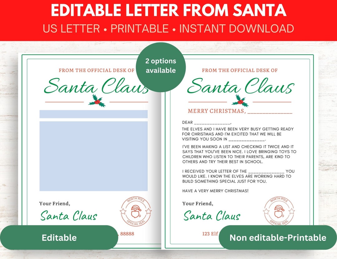 Editable Personalized Letter From Santa, Letter From Santa to Kids ...