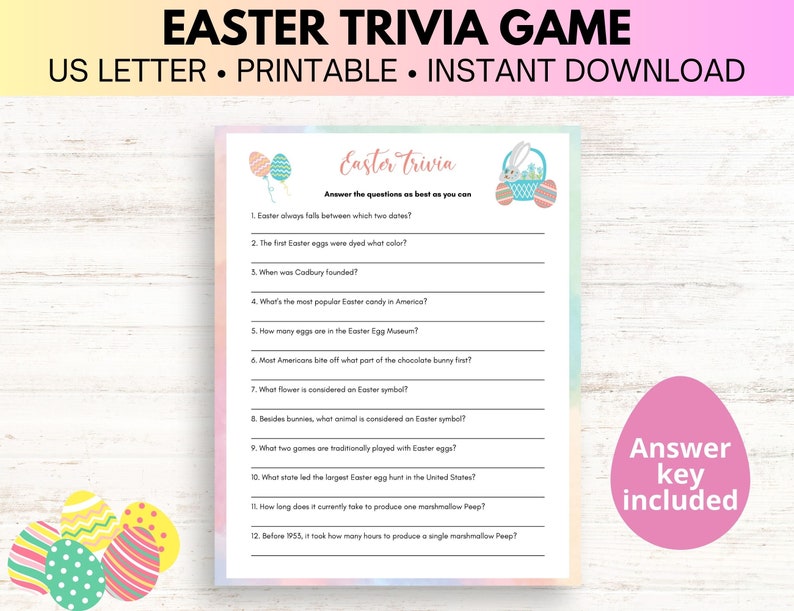 Easter Trivia Game, Printable for Kids, Adults, Teens, Easter Activities, Easter Trivia Game ...