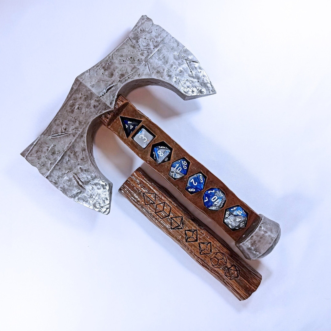 Dice Holding Axe - Battle-worn Elegance, Store 7 Polyhedral Dice ...