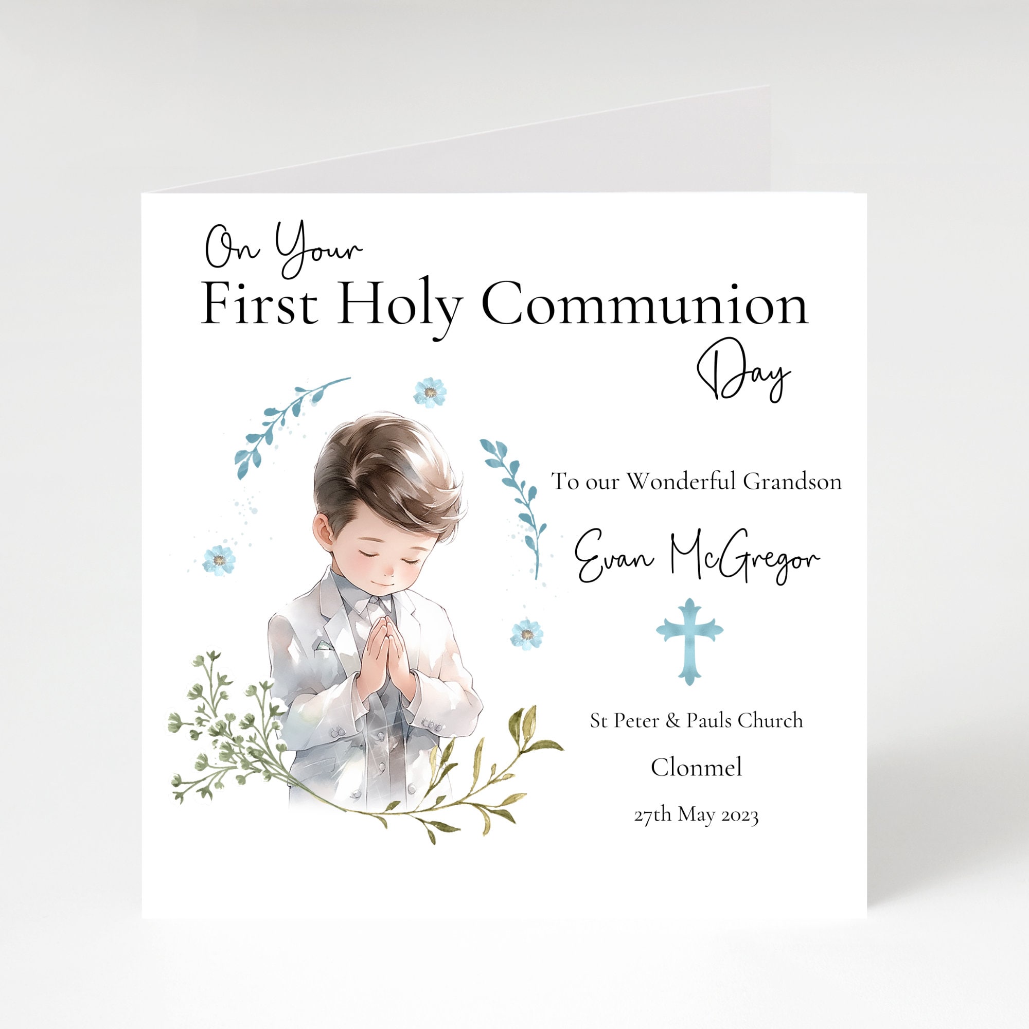 Personalised First Holy Communion Card With Blue Cross Design ...