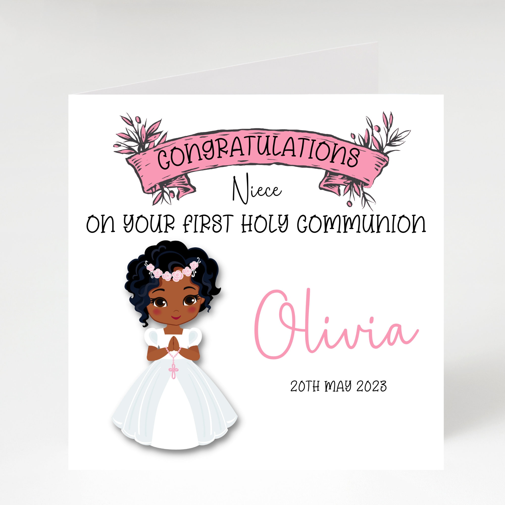 Personalised First Holy Communion Card With Girl Design, Communion Card ...