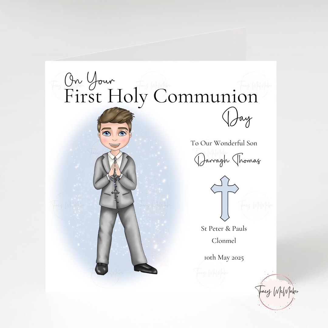 Personalized First Holy Communion Card: Blue Cross Design, Son ...