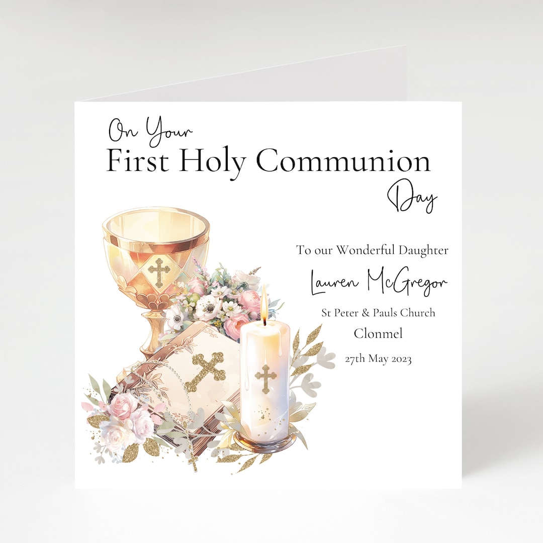 Personalised First Holy Communion Card: Girl Design, Pink Pattern - Etsy