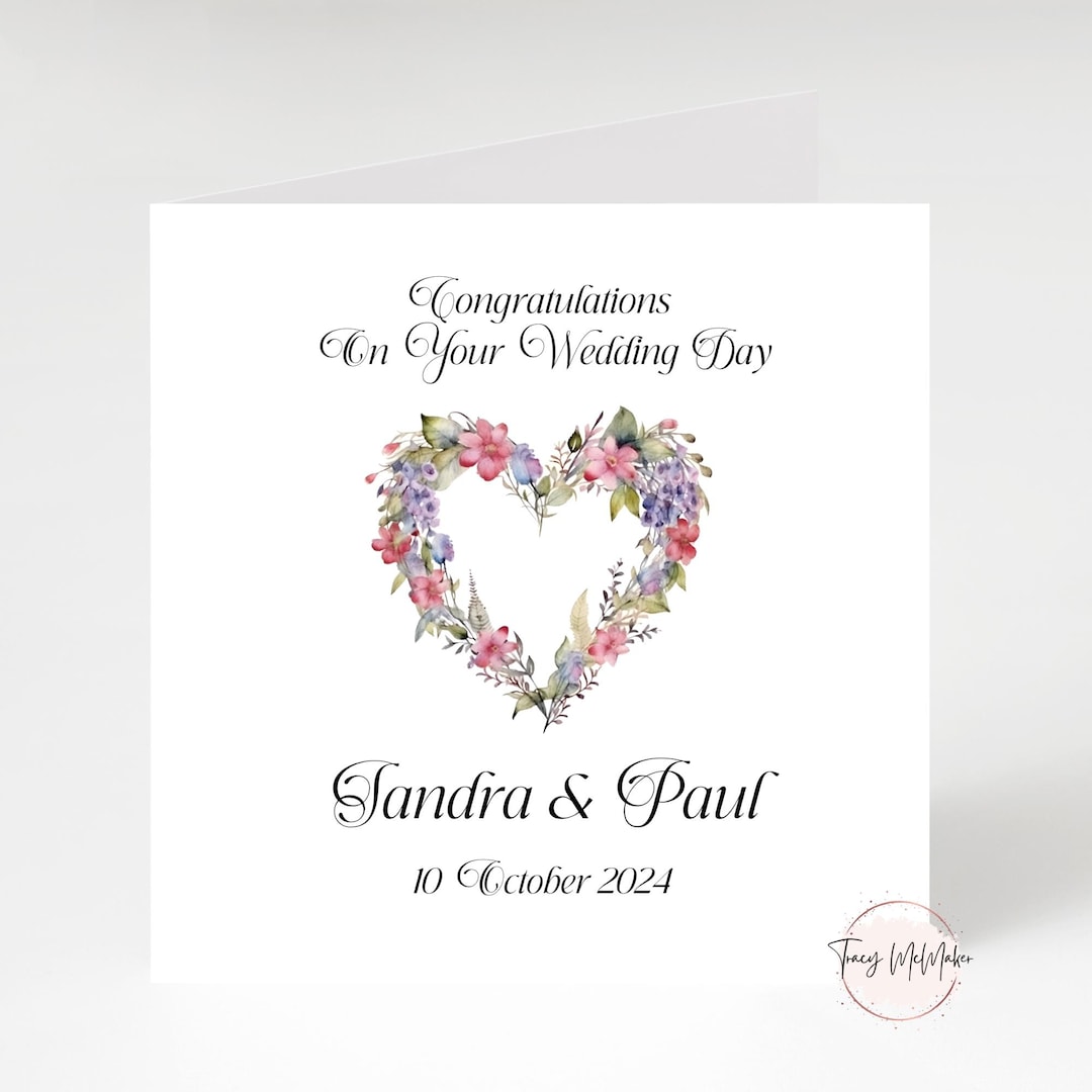 Personalised Floral Wedding Card: Classic Botanical Design, Custom ...