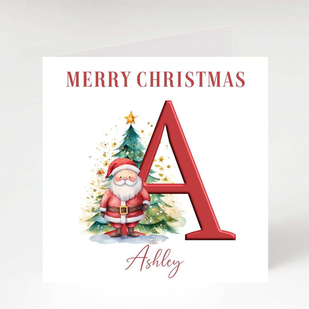 Personalized Santa Initial Christmas Card: Custom Name & Relation - Etsy