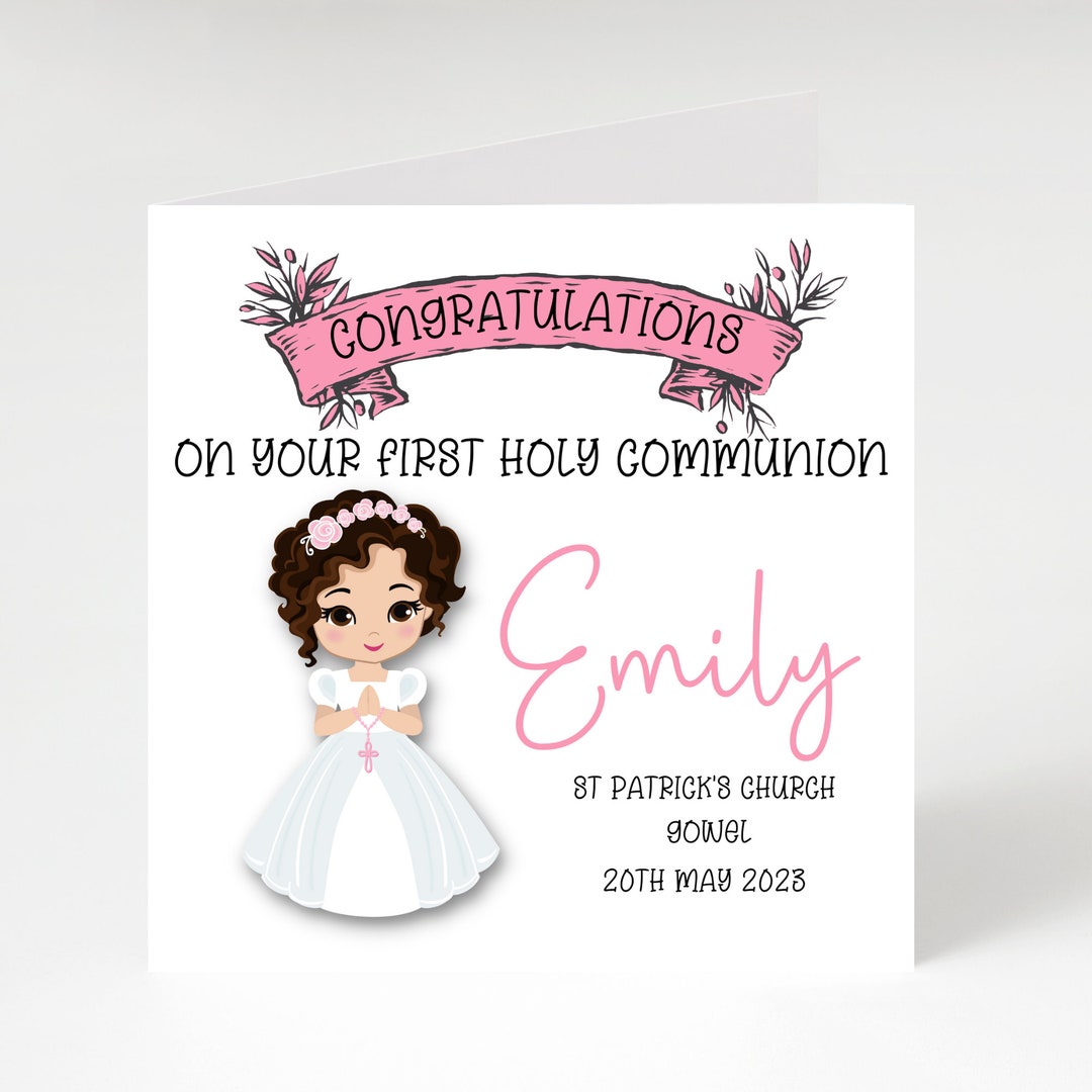 Personalised First Holy Communion Card With Girl Design, Communion Card ...