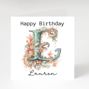 Personalised Initial Birthday Card, Personalised Monogram Birthday Card ...