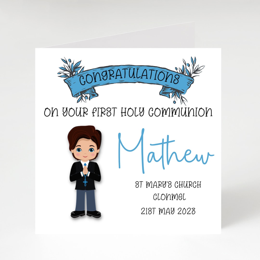 Personalised First Holy Communion Card With Blue Cross Design ...