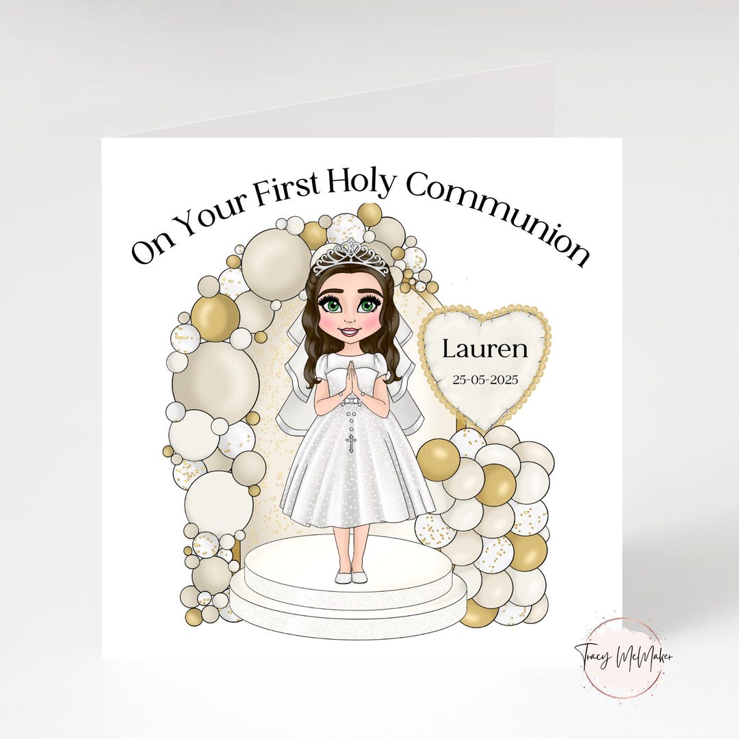 Personalised First Holy Communion Card With Girl Design, Communion Card ...