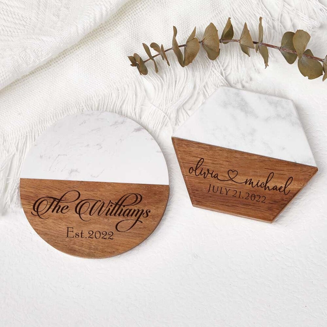 Personalized Coasters, Custom Engraved Marble Wooden Coaster, Family ...