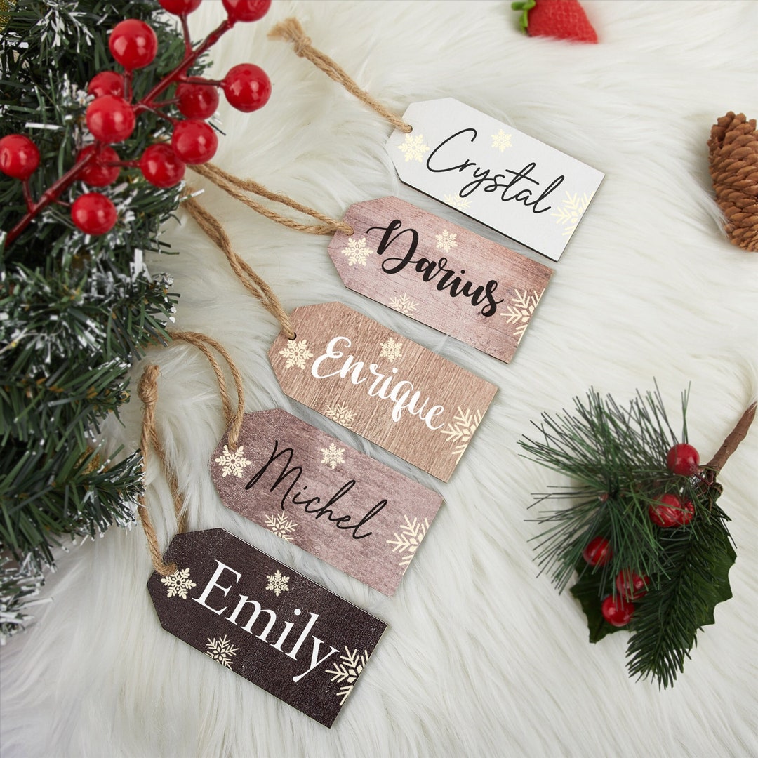 Wooden Christmas Stocking Tags With Snowflake, Christmas Stocking Name ...