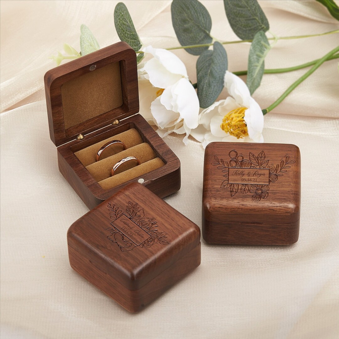 Custom Wood Ring Box Double Slotwedding Ring Boxengagement - Etsy