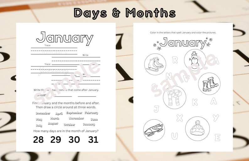 Days and Months, Print and Cursive, Letter Mazes, Calendars, Spelling ...
