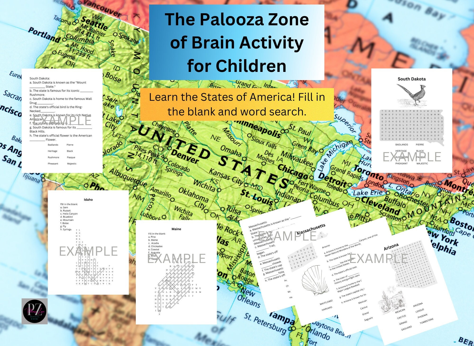 Learn the States of America! Fill in the Blank and Word Search, in the ...