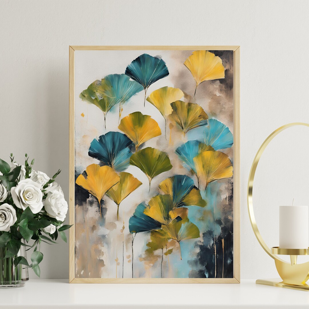 Vibrant Gingko Leaves Abstract Watercolor - Downloadable Prints-set of ...