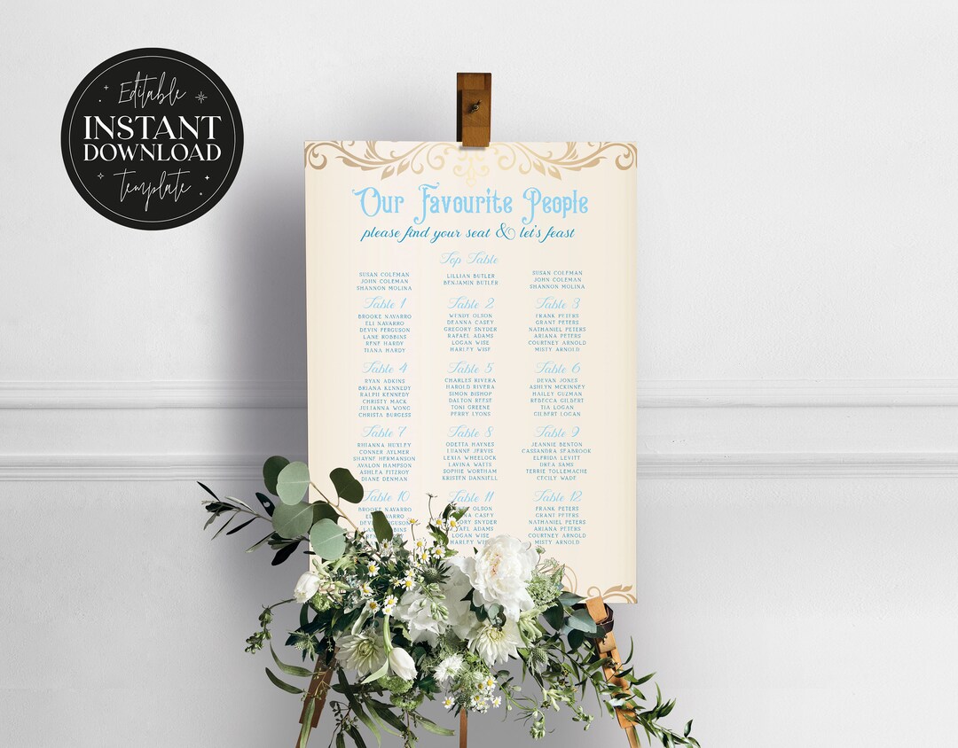 LILLIAN Fairytale Table Plan Cinderella Style DIY Wedding Print ...