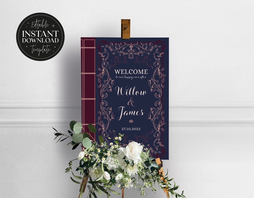 WILLOW Fairytale Book Cover Welcome Sign Storybook DIY Wedding Print ...