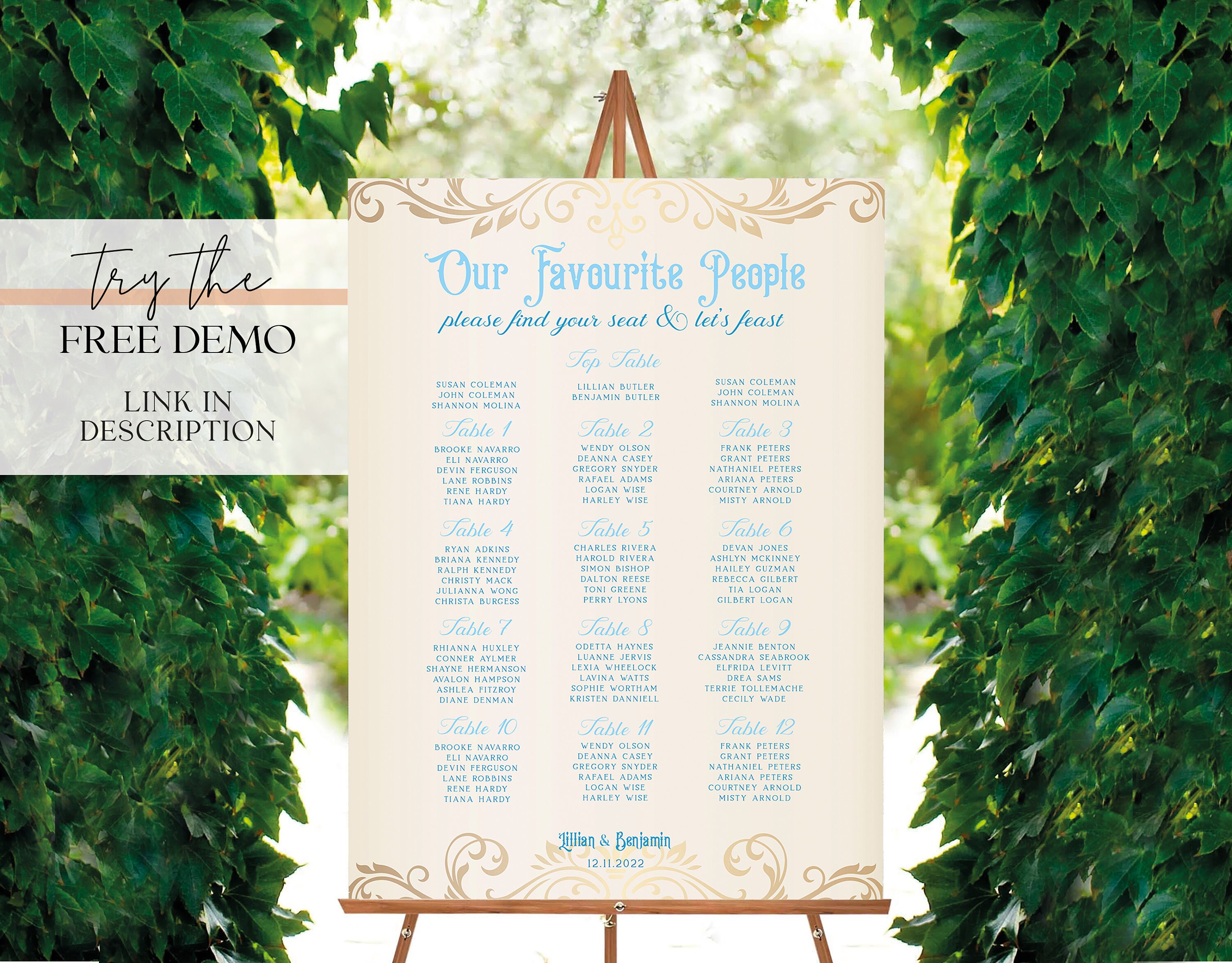 LILLIAN Fairytale Table Plan Cinderella Style DIY Wedding Print ...