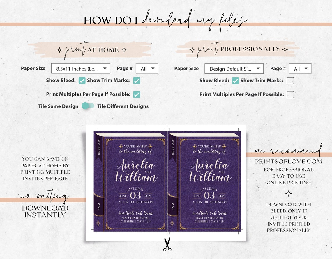 AURELIA Literary Book Invite Set Vintage DIY Invitation - Etsy