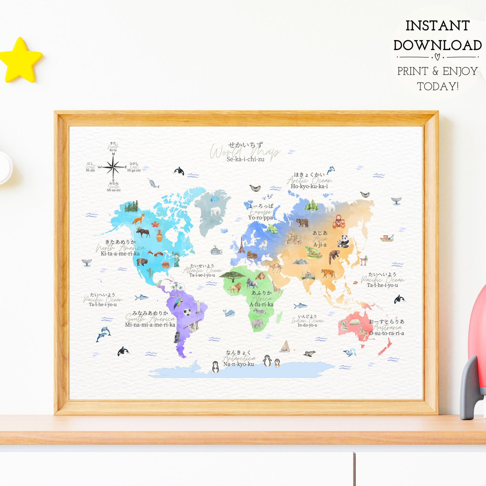 Printable World Map Poster Kids Wall Art Children's Wall - Etsy