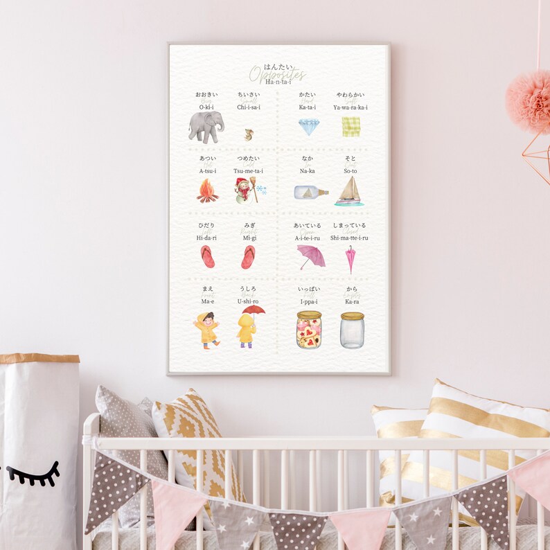 Printable Opposites Poster, English&japanese, Kids Wall Art, Nursery ...
