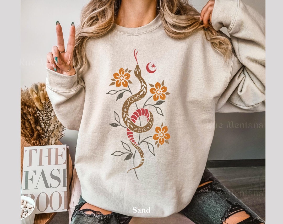 Snake Sweatshirt, Floral Snake Graphic, Boho Sweatshirt, Womens ...