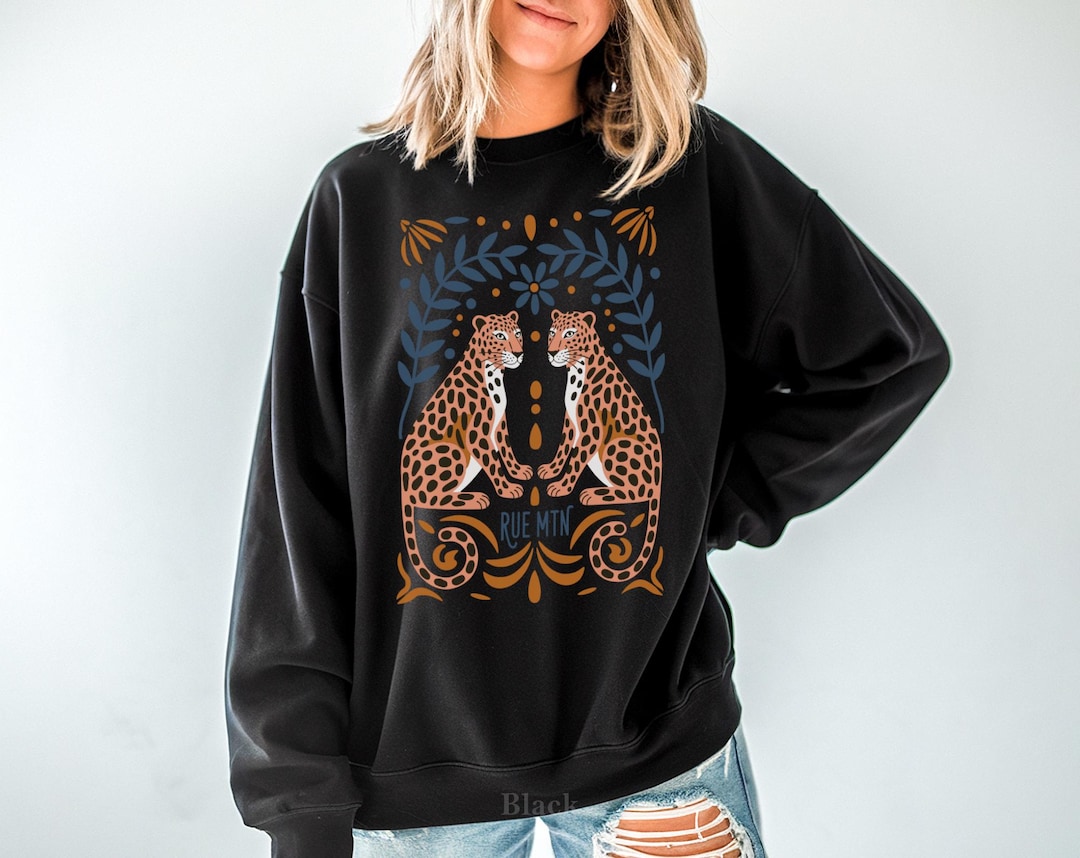 Leopard Graphic Sweatshirt, Dark Boho Crewneck, Animal Print Top - Etsy