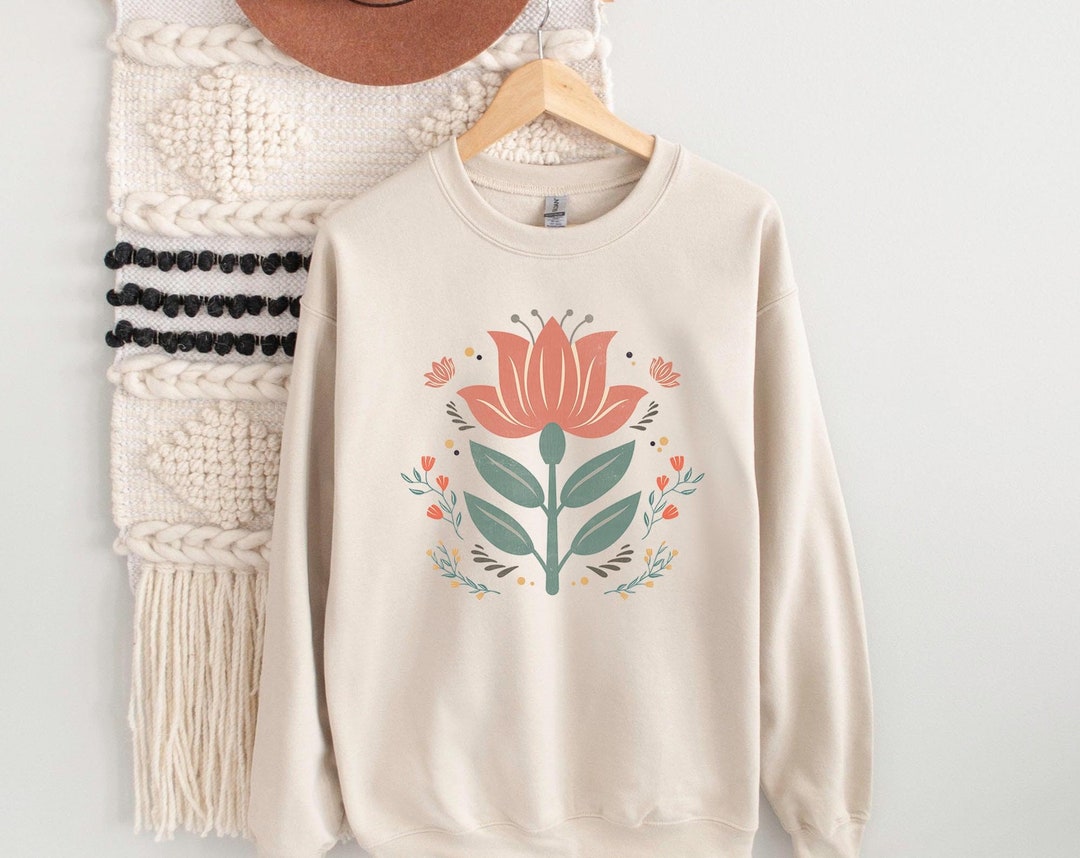 Boho Floral Sweatshirt: Minimalist Flower Print, Unisex Fit - Etsy
