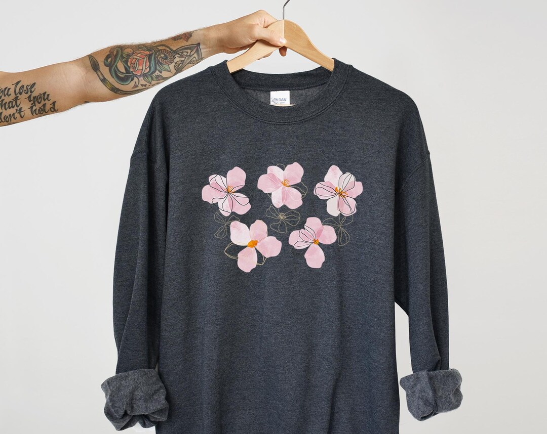 Pink Flowers Sweatshirt Oversized Wildflowers Sweater Women Floral ...