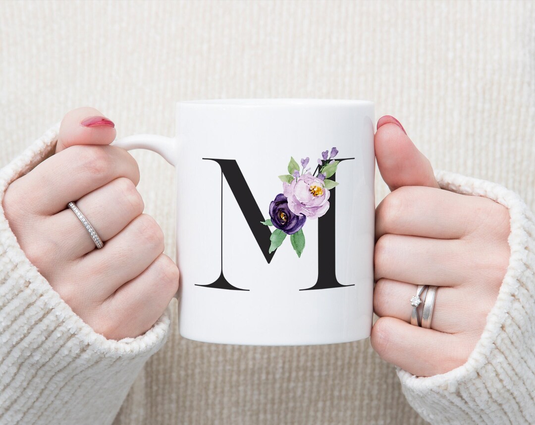 Personalized Floral Letter Mug, Custom Initial Mug With Flowers, Floral ...