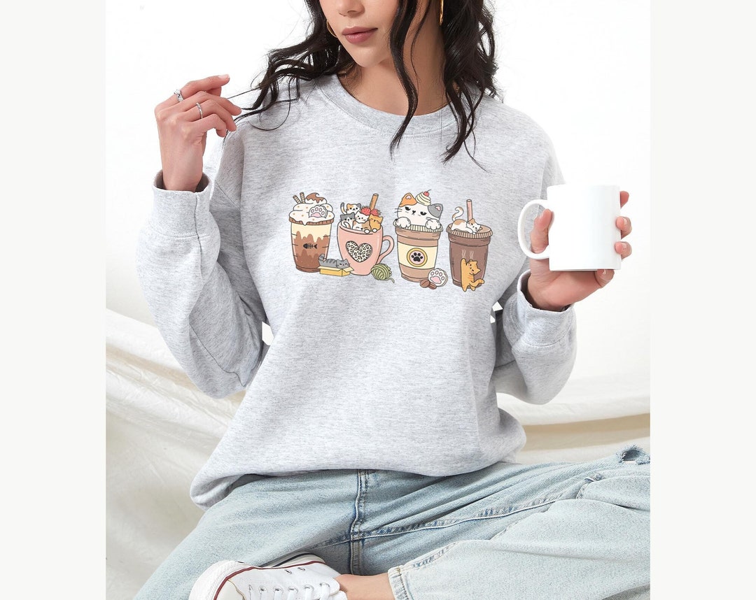 Cat Coffee Lover Sweatshirt, Fall Cats and Coffee, Cute Cat Fall Coffee ...